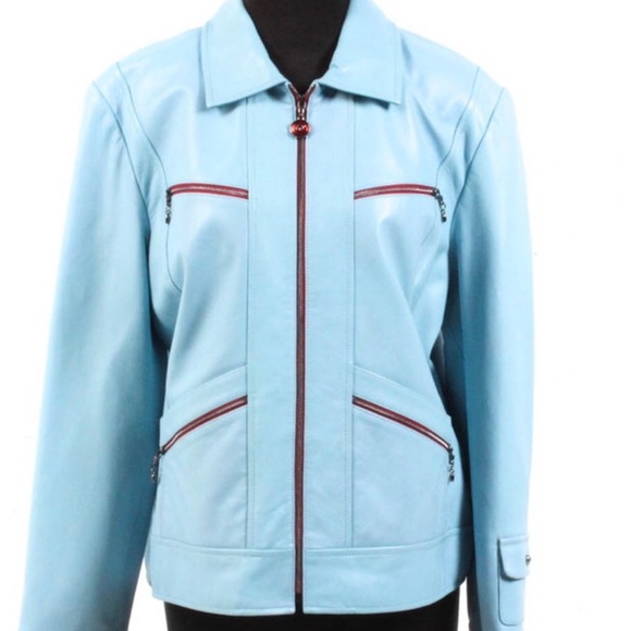 St. John | Jackets & Coats | Vintage St John Turquoise Leather Jacket ...